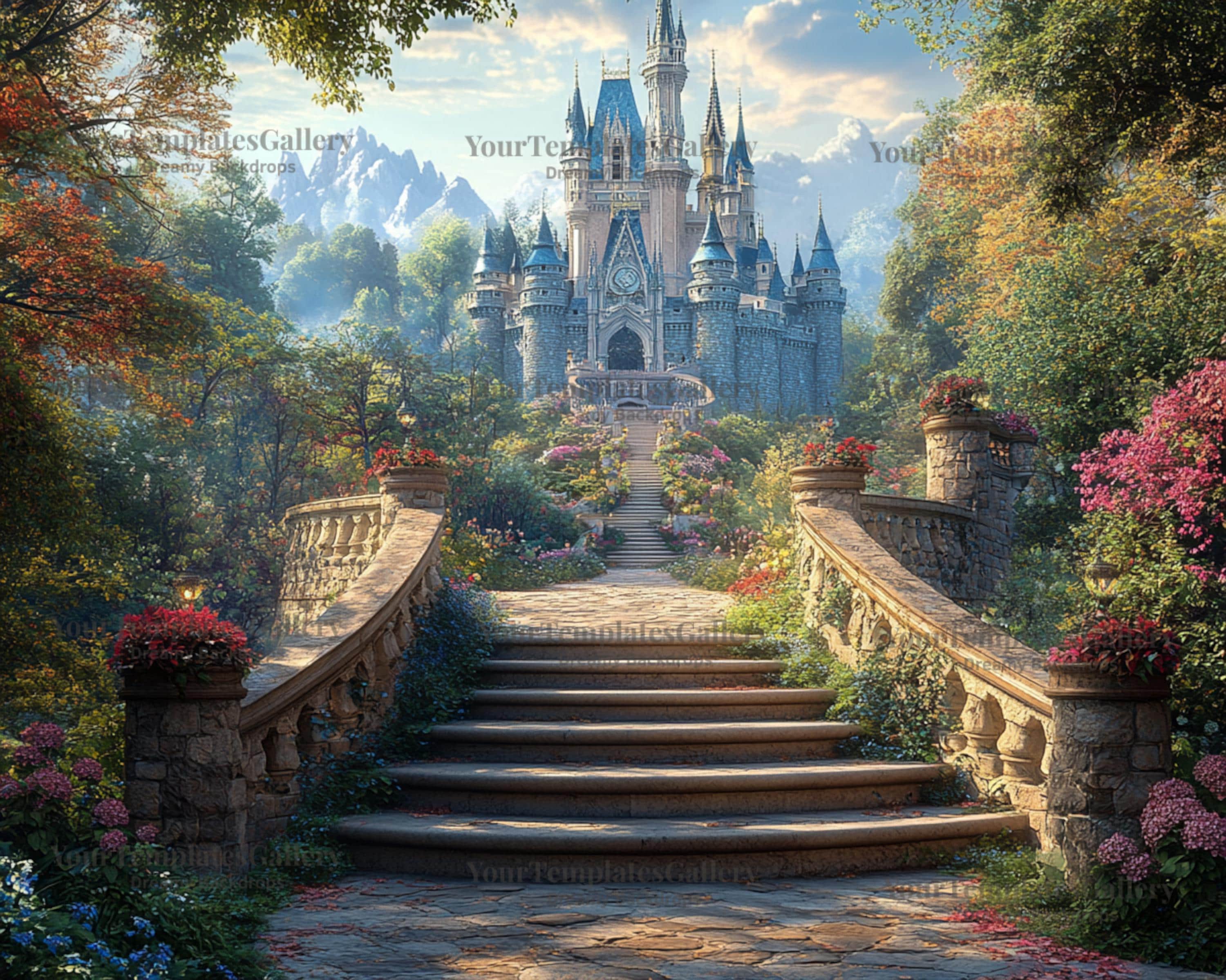 Cinderella Staircase Backdrop, Magical Castle, Princess Digital ...