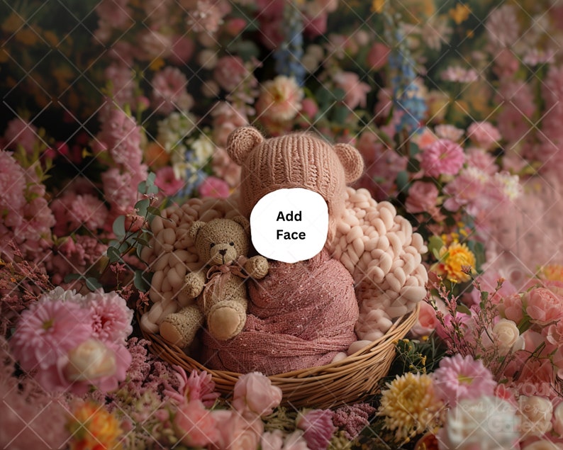 Newborn Digital Backdrop Face Insert, PNG Newborn Photography, Add Baby ...