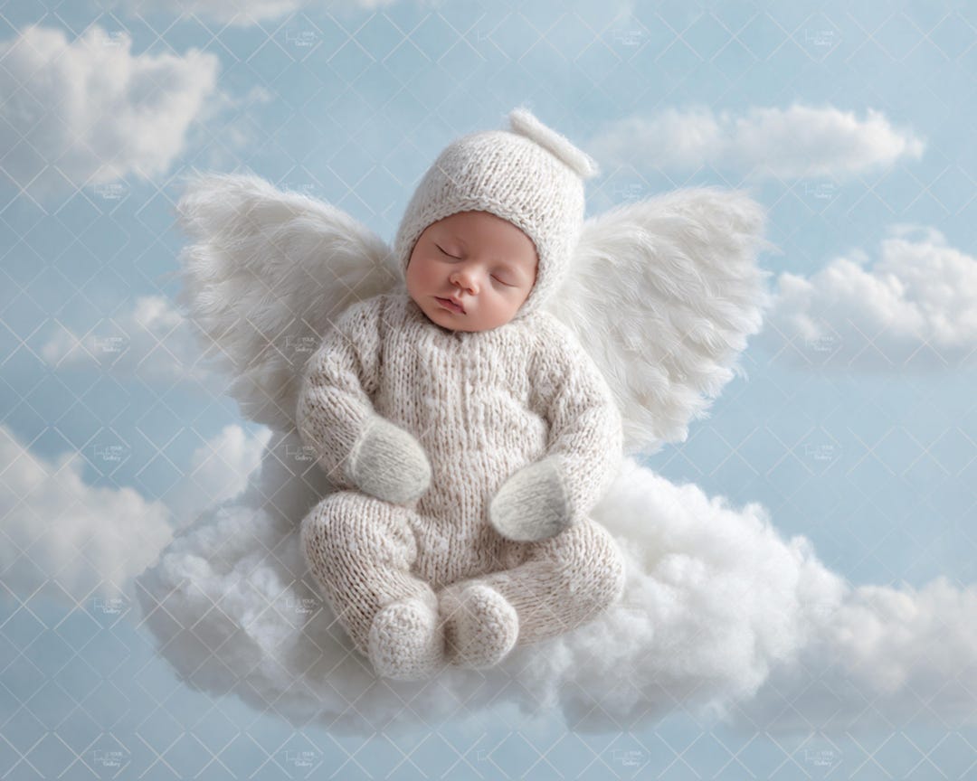 Angel Baby Face Insert Digital Backdrop - Newborns on Cloud With Wings ...