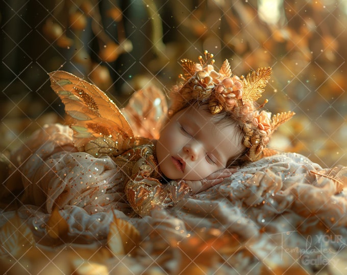 Newborn Fairy Face Insert, Autumn Baby Fairy Digital Background ...