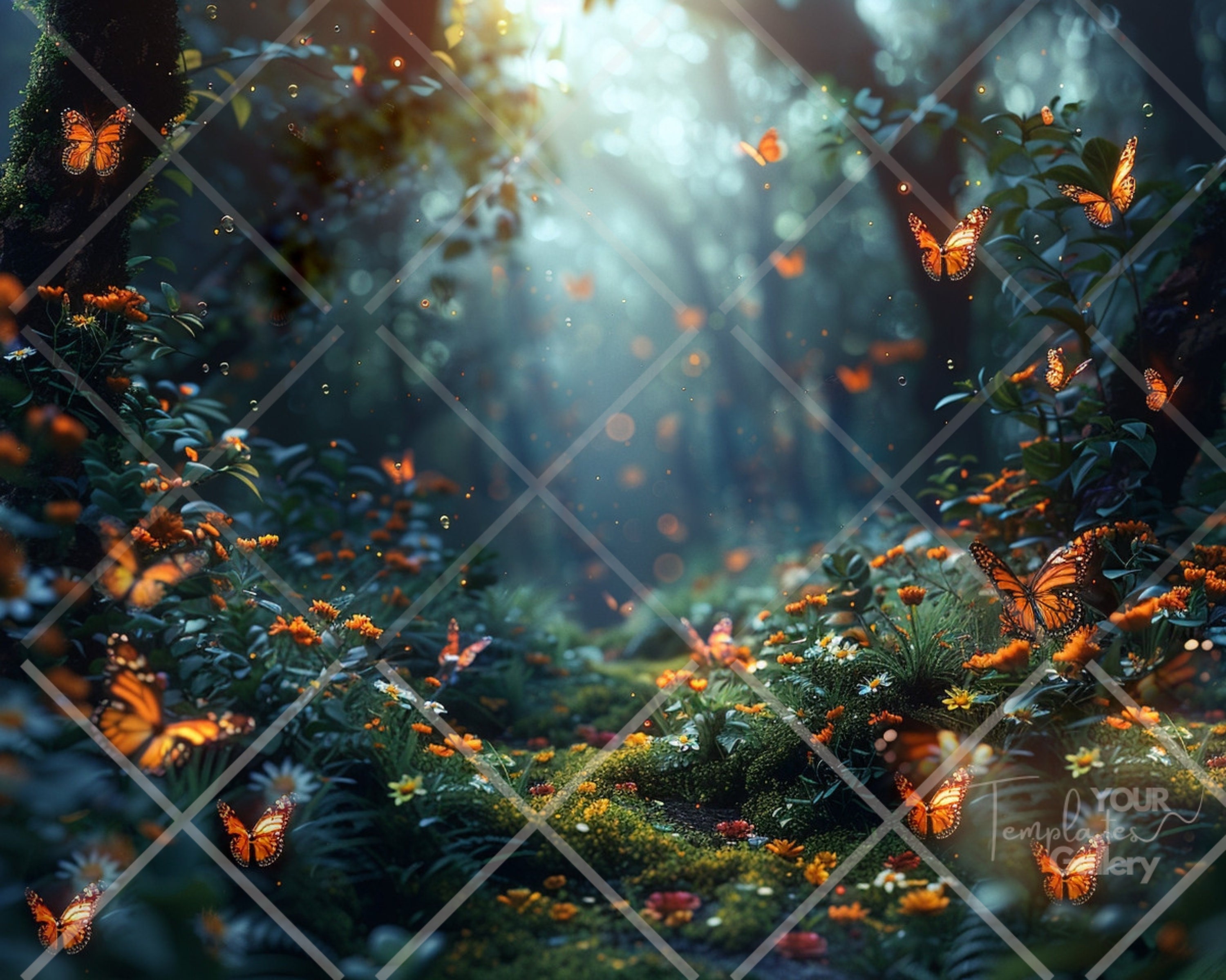 Digital Forest Backdrop, Magical Green Summer, Creative Composite ...