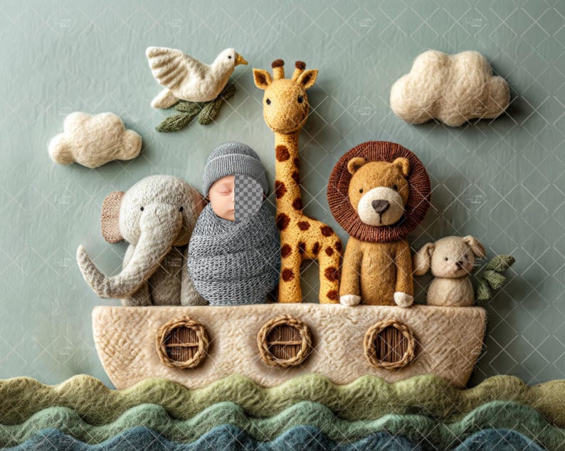 Noah’s Ark Baby Digital Backdrop – Newborn Face Insert With Wool Felt ...