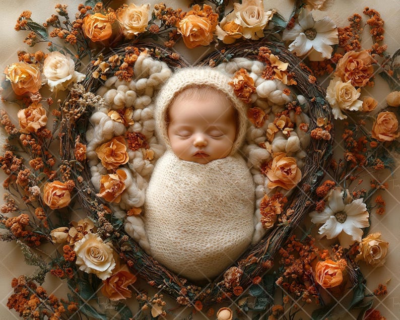 Fall Newborn Digital Backdrop, Face Insert Autumn Background, Heart ...