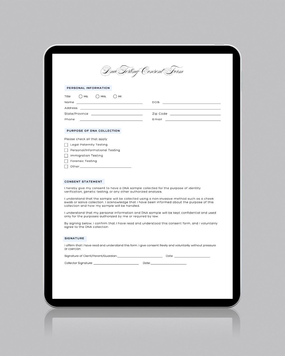 Editable DNA Testing Consent Form: Client Authorization (canva Template ...
