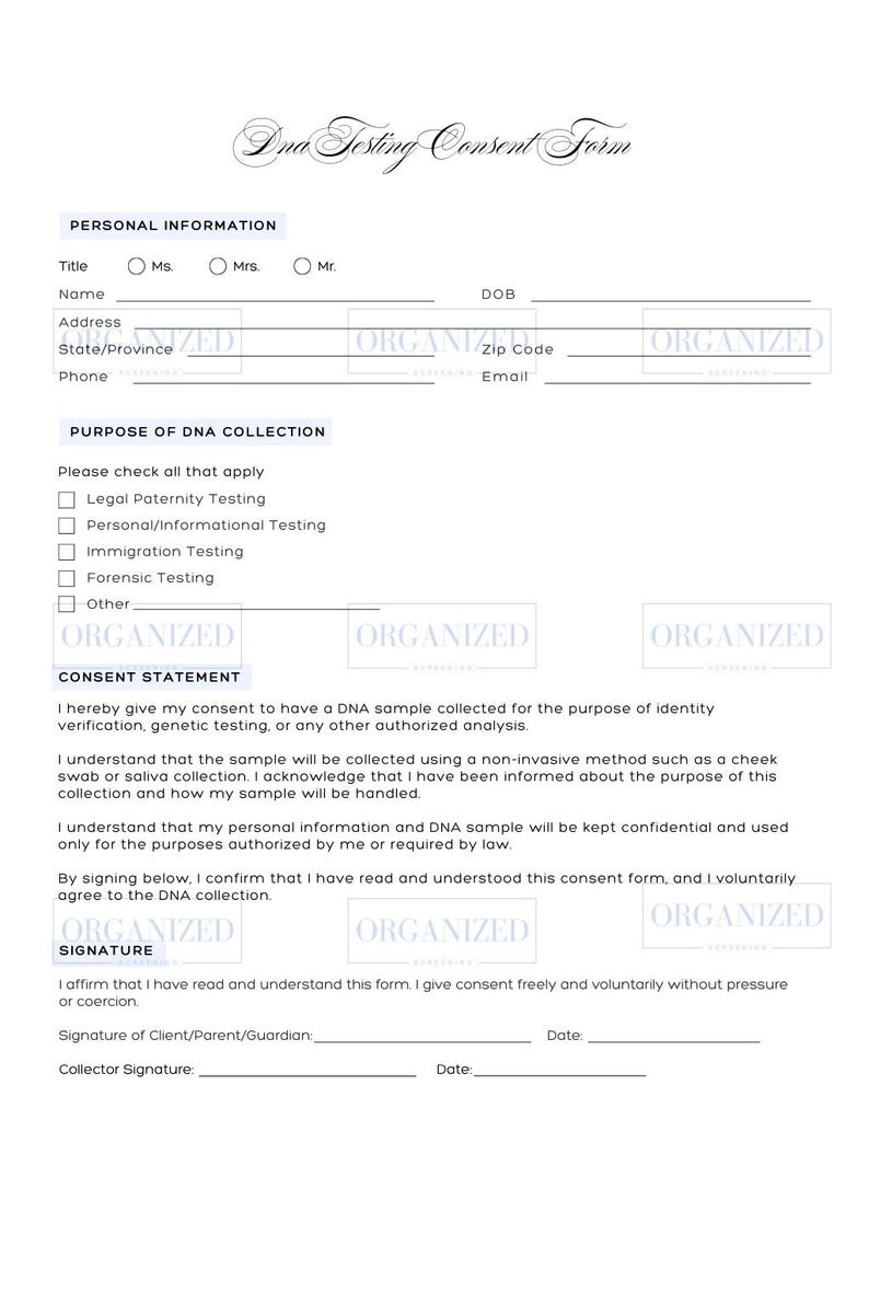 DNA Testing Consent Form | Canva Template | Instant Download | Client ...