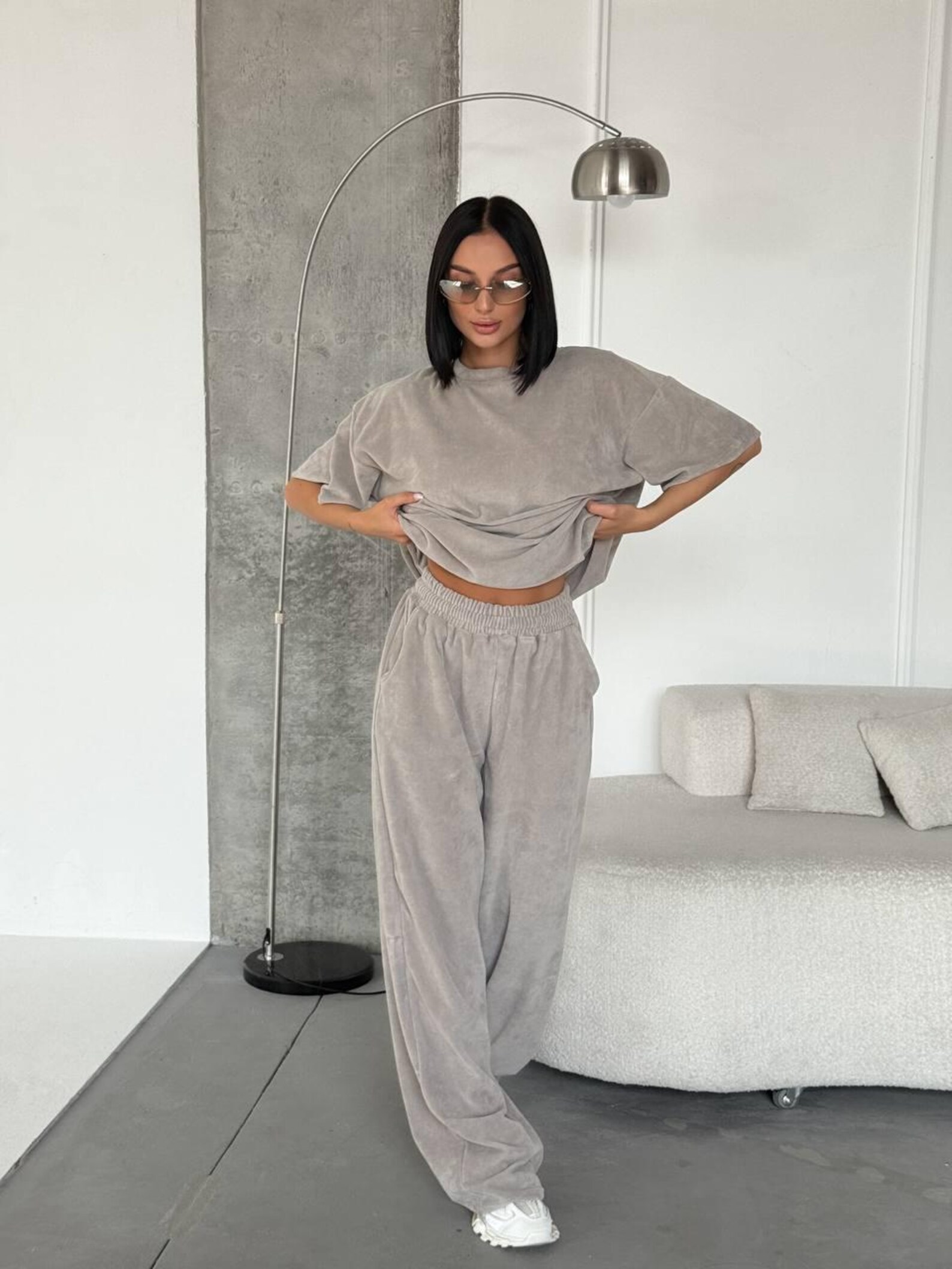 Pink Velour Tracksuit Women Limited Edition Cropped Sweatshirt Wide Leg ...