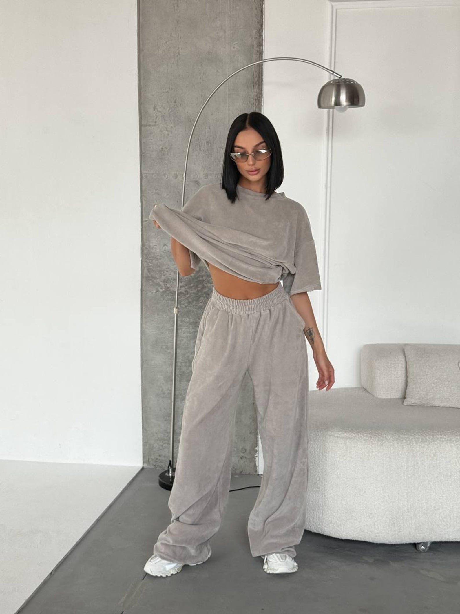 Pink Velour Tracksuit Women Limited Edition Cropped Sweatshirt Wide Leg ...