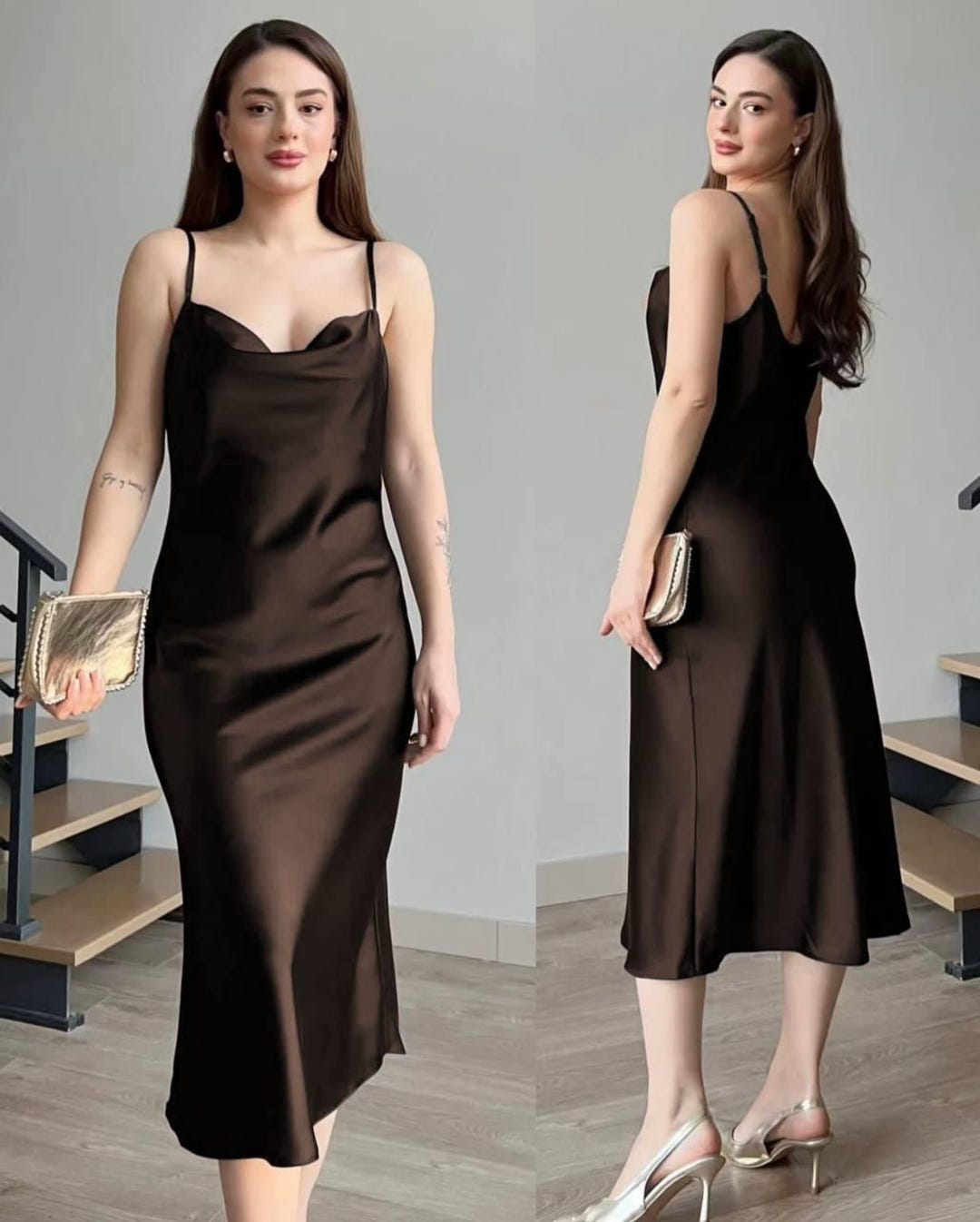 Chocolate Silk Slip Dress – Elegant Satin Midi Dress for Women - Etsy