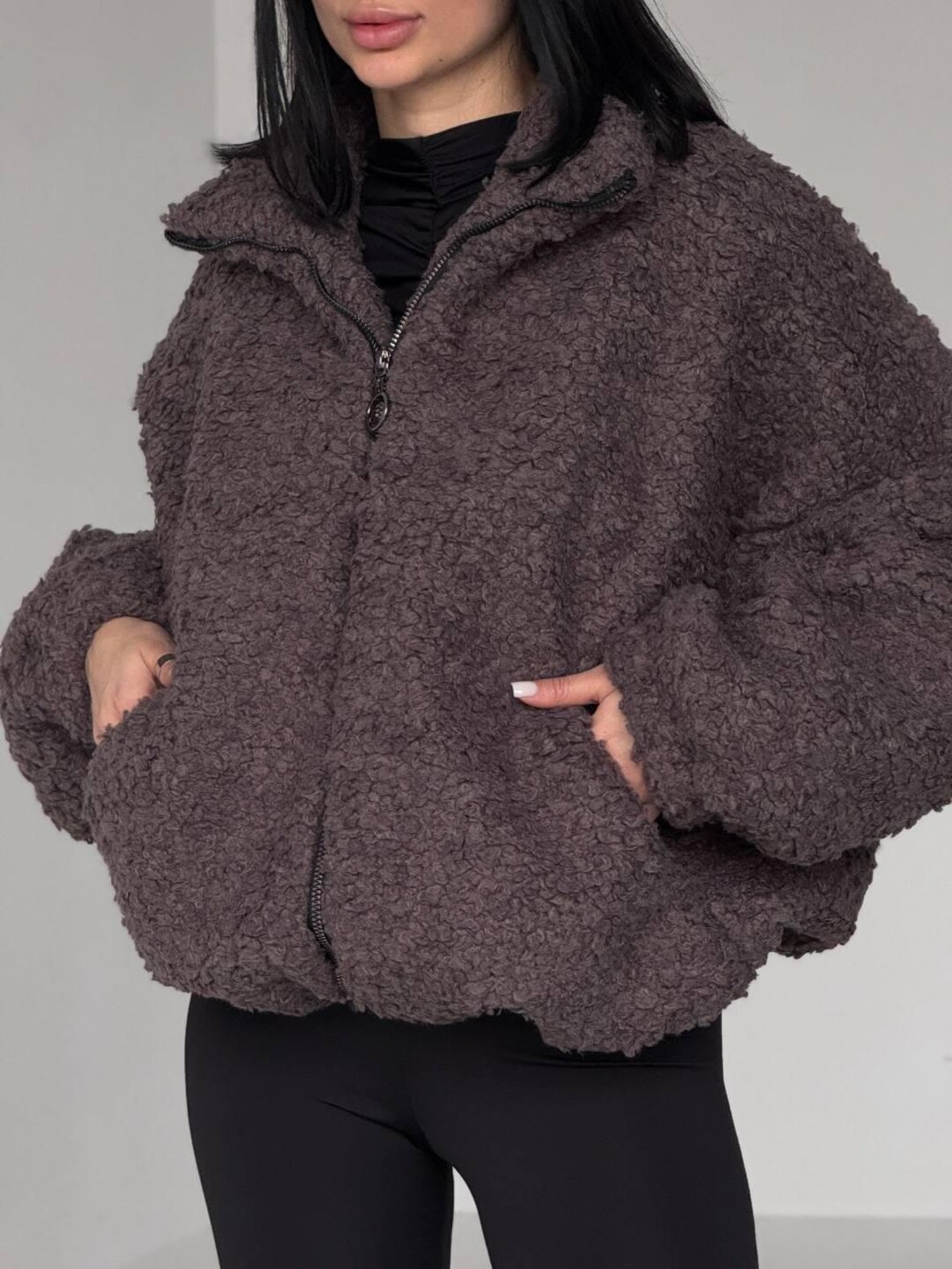 Dark Chocolate Oversized Eco-fur Jacket – Angora Goat Faux Fur, Premium ...