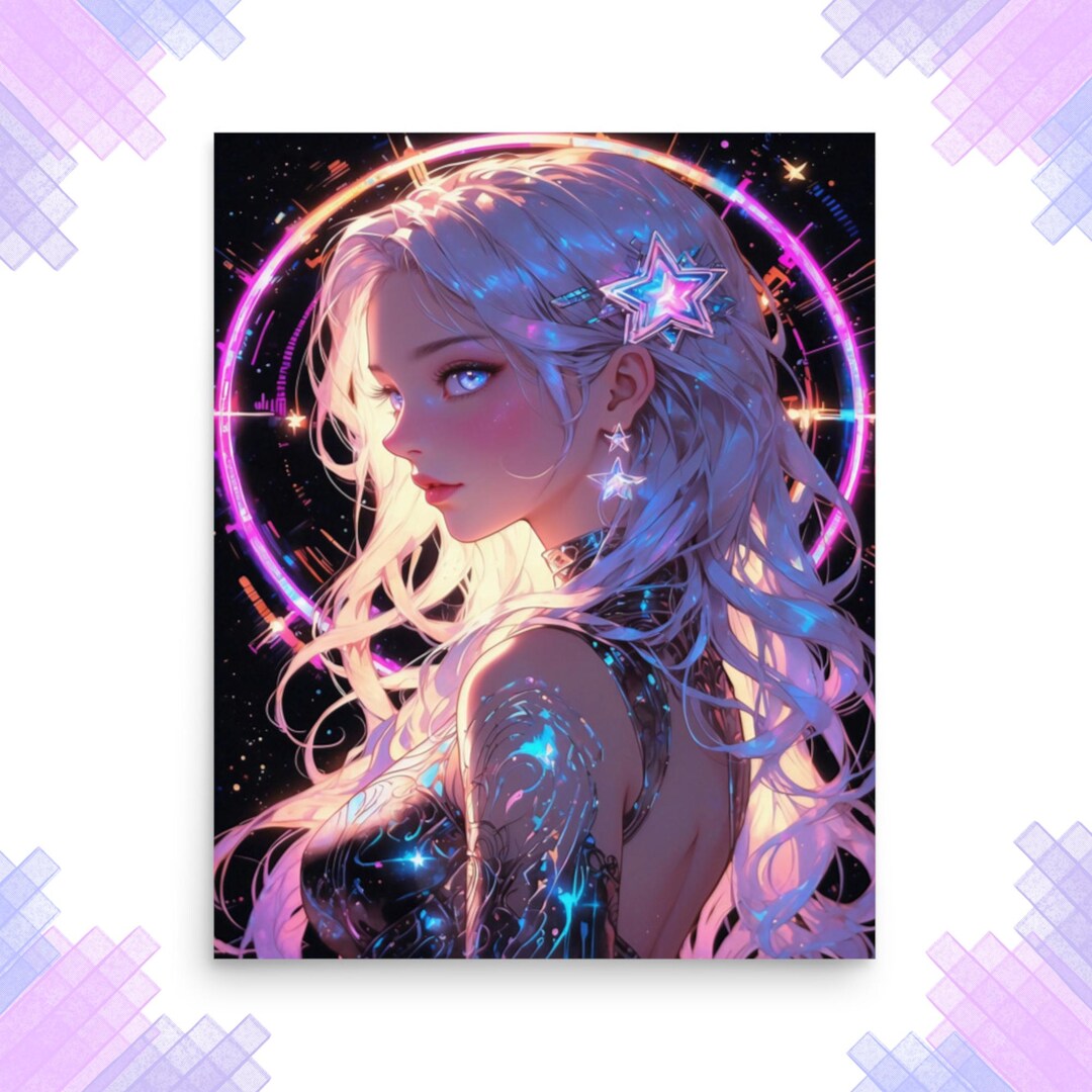 Poster of Galaxy Tech Gal | Sci Fi Art | Platinum Hair | Circuitry ...