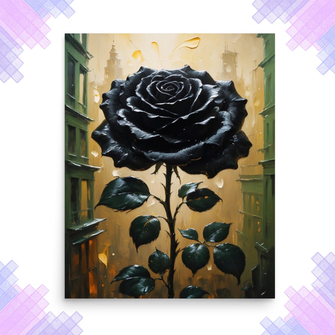 Black Rose in Vintage City | Blooming Flower Poster | Cityscape ...