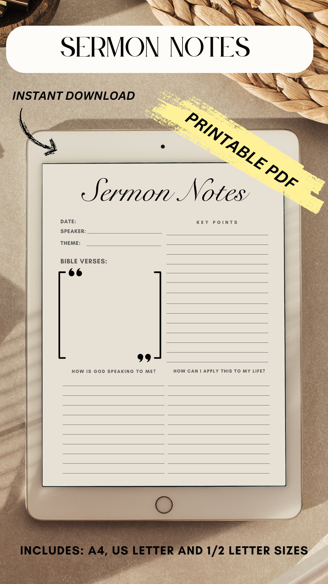 Sermon Notes, Digital Sermon Notes, Printable Sermon Notes, Prayer ...