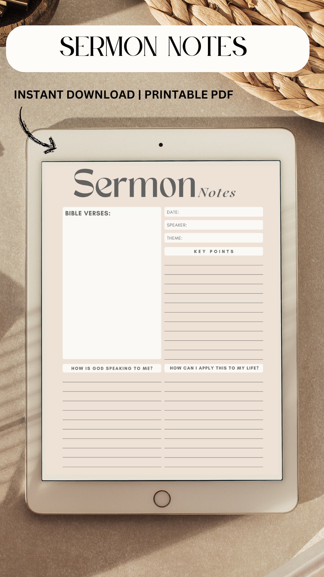 Sermon Notes, Sermon Notes Printable, Sermon Notes Template, Bible ...