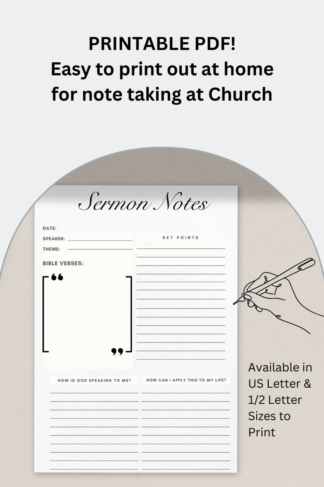 Sermon Notes, Digital Sermon Notes, Printable Sermon Notes, Prayer ...
