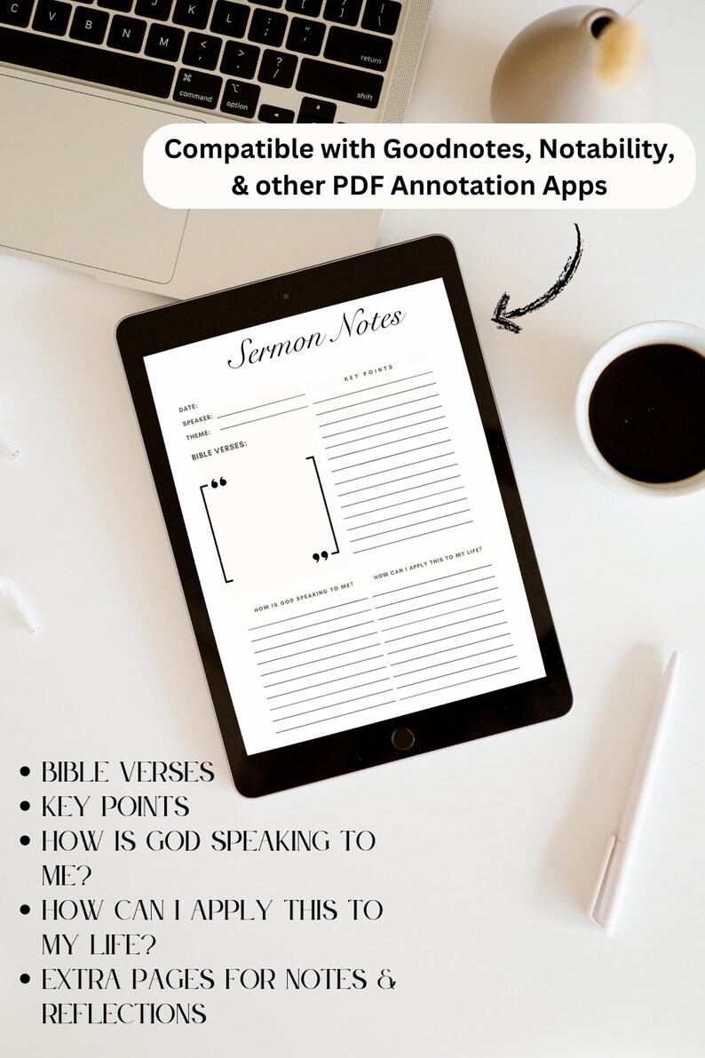 Sermon Notes, Digital Sermon Notes, Printable Sermon Notes, Prayer ...