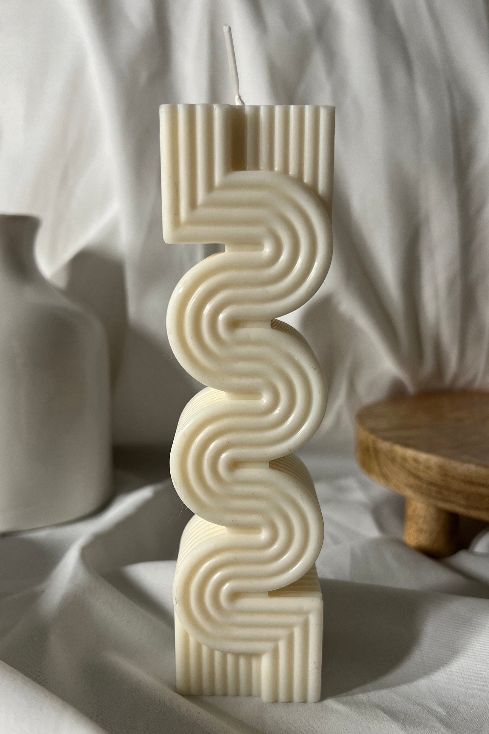 Wavy Pillar Candle, Wave Shape Candles, Soy Wax Handmade Candle, Cute ...