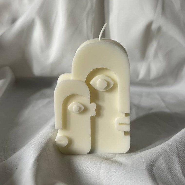 Face Duo Candle, Set of 2 Abstract Face Candle Handmade, Soy Wax Candle ...