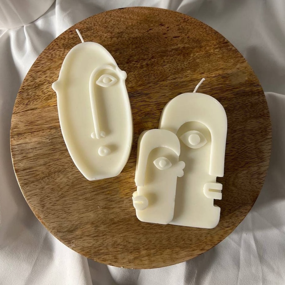 Face Duo Candle, Set of 2 Abstract Face Candle Handmade, Soy Wax Candle ...