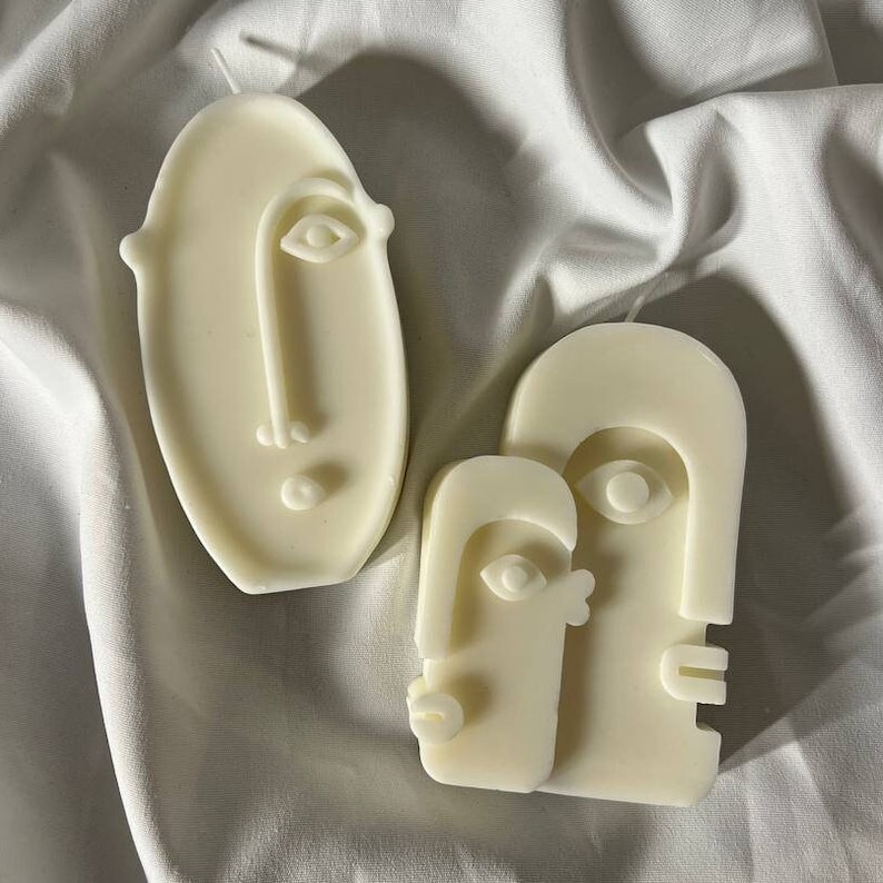 Face Duo Candle, Set of 2 Abstract Face Candle Handmade, Soy Wax Candle ...
