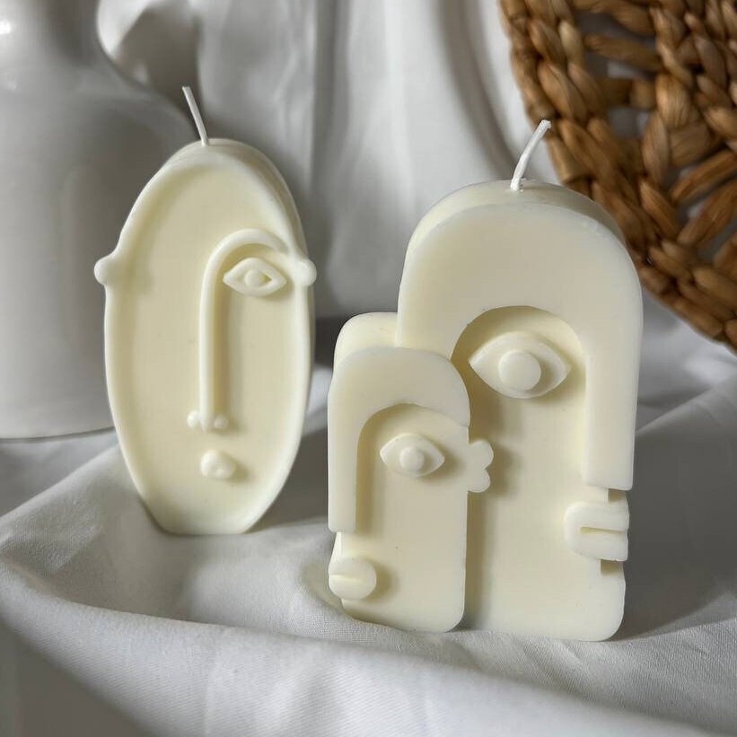 Face Duo Candle, Set of 2 Abstract Face Candle Handmade, Soy Wax Candle ...