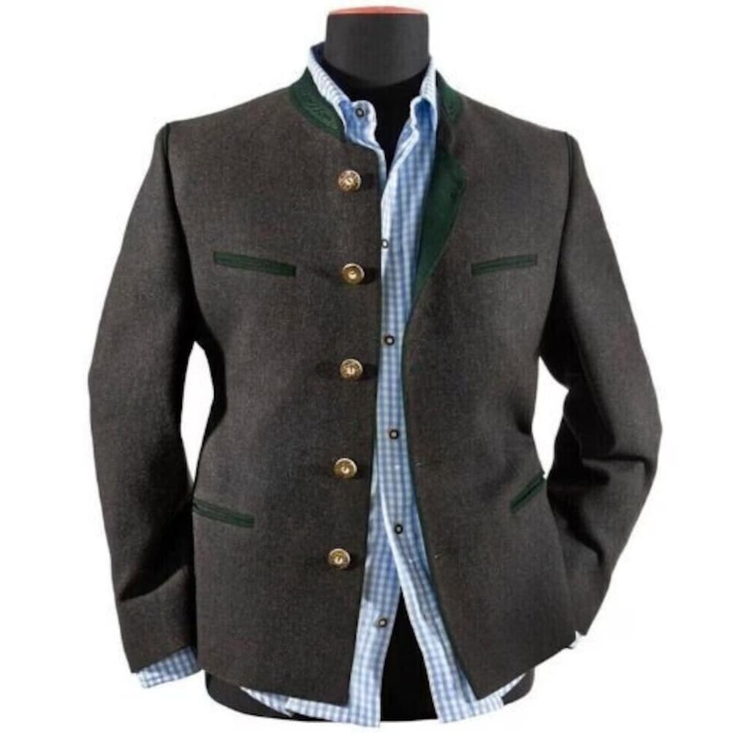 Mens Charcoal Grey German Jacket Tyrol Loden Trachten Jacket German ...