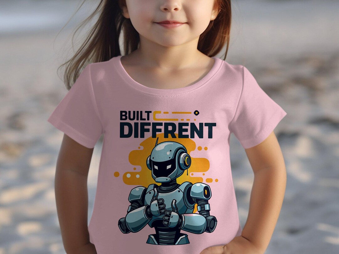 Built Differnt Robot Graphic T-shirt, Retro Style Futuristic Design Tee, Unique Robot Art Shirt ...