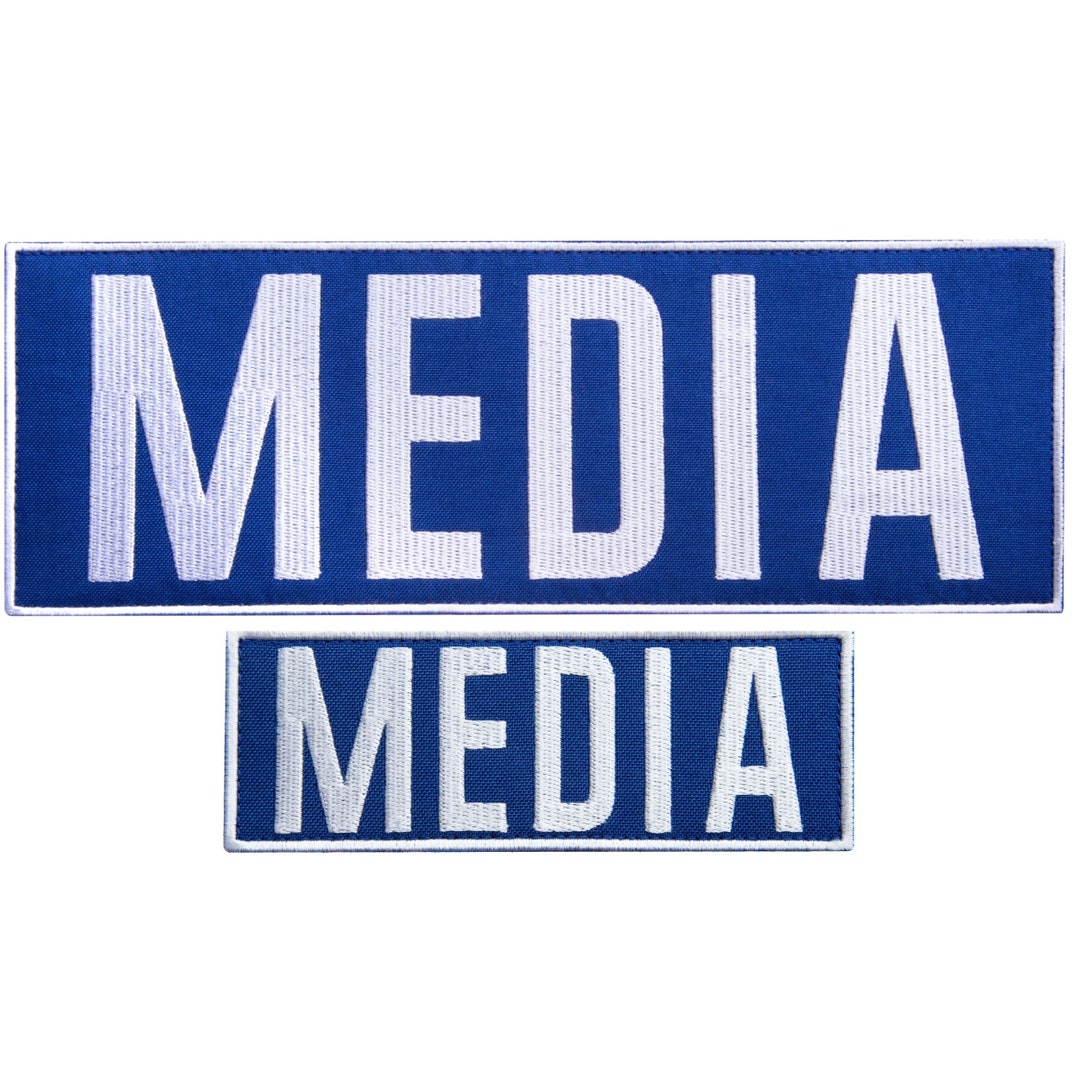 2-piece Set of Blue & White MEDIA Patches Embroidered Velcro Hook ...