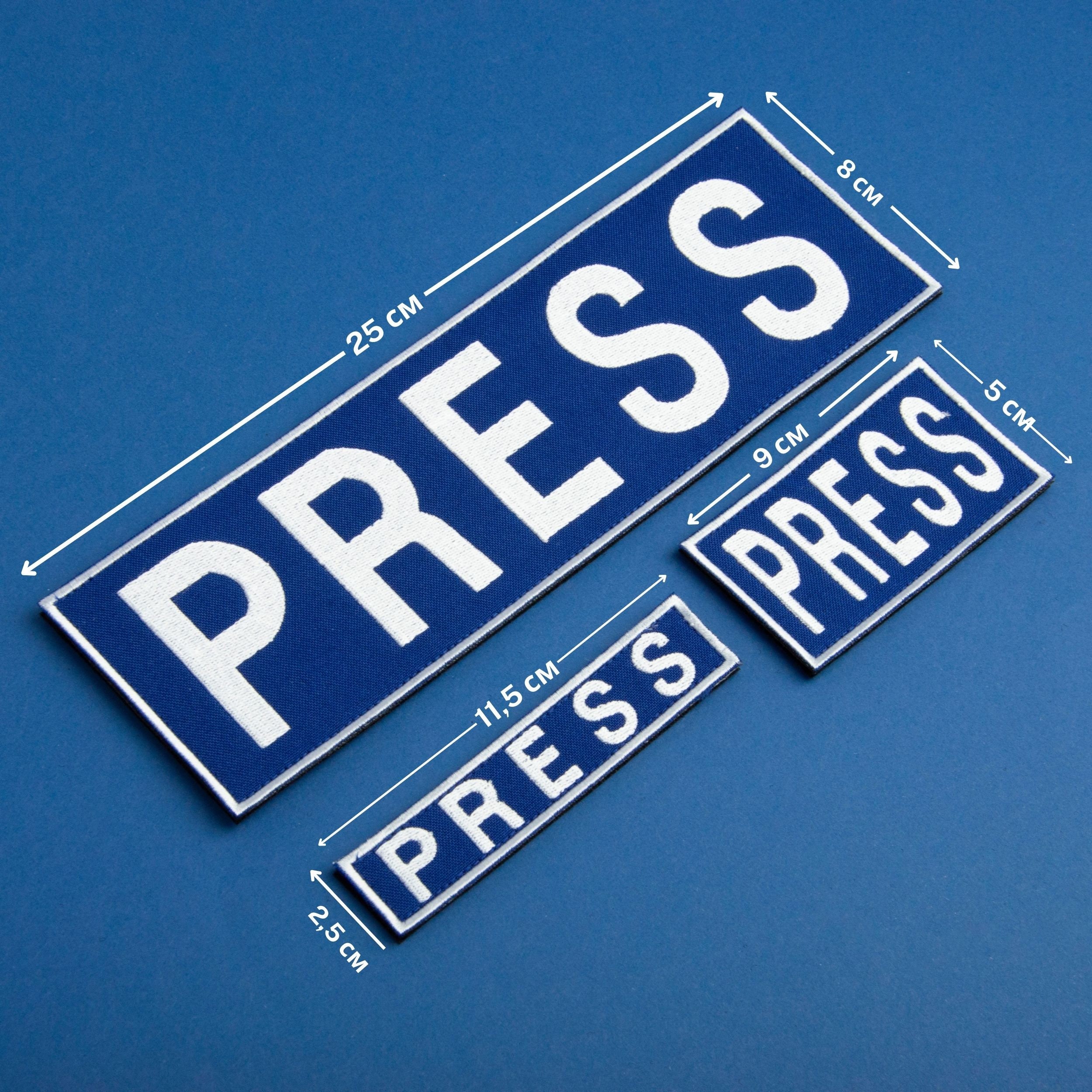 3-piece Set of Blue & White PRESS Patches Embroidered Velcro Hook ...