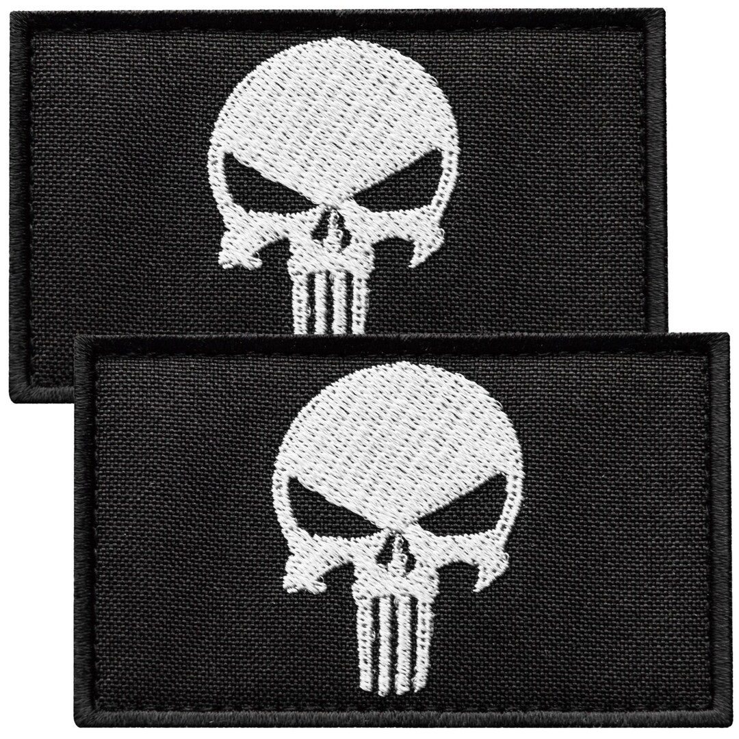 2-piece White Dead Skull Chevron Patch Set on Black Background: Stylish ...