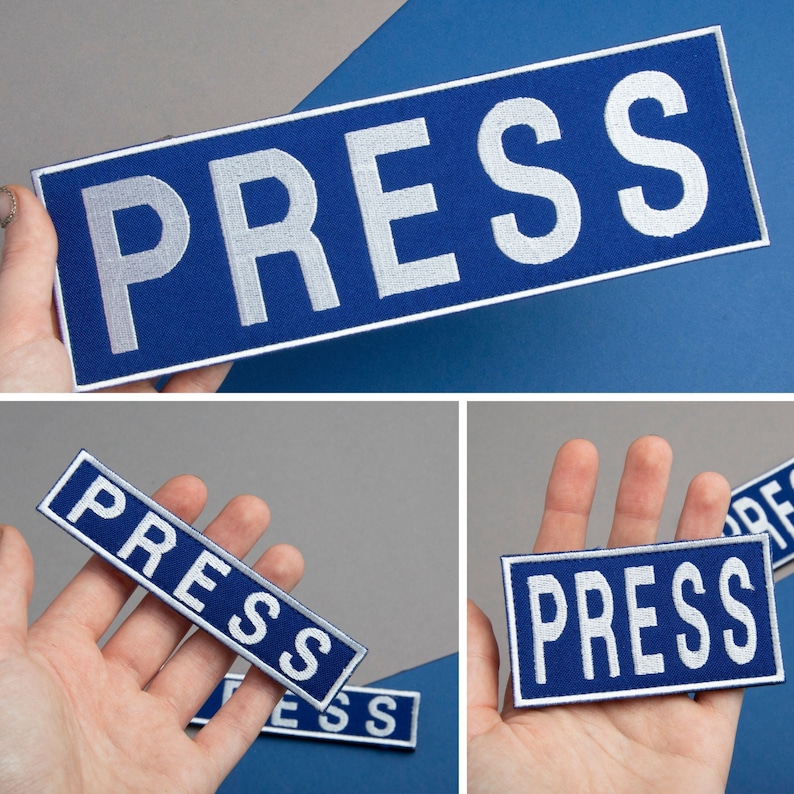 3-piece Set of Blue & White PRESS Patches Embroidered Velcro Hook ...