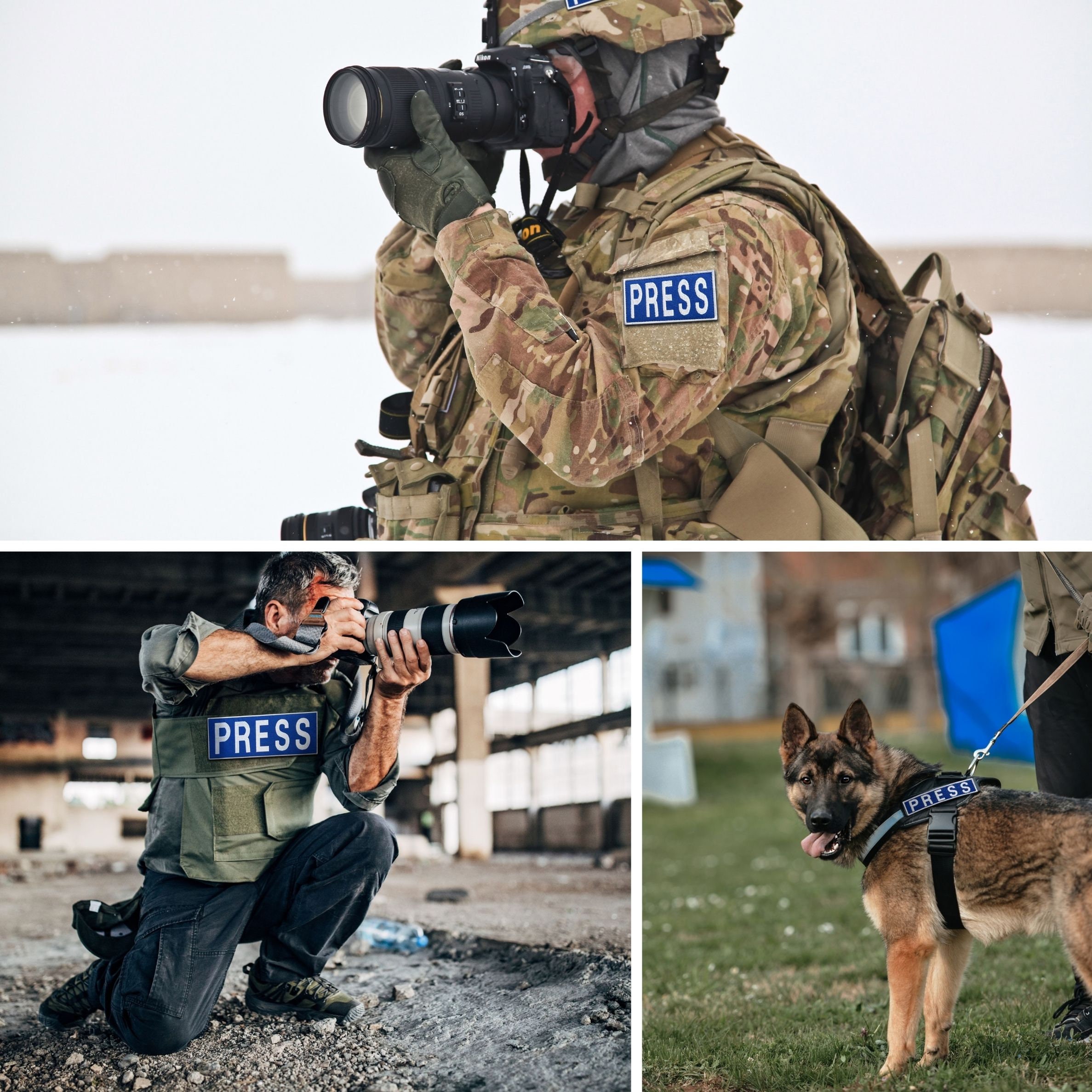 3-piece Set of Blue & White PRESS Patches Embroidered Velcro Hook ...