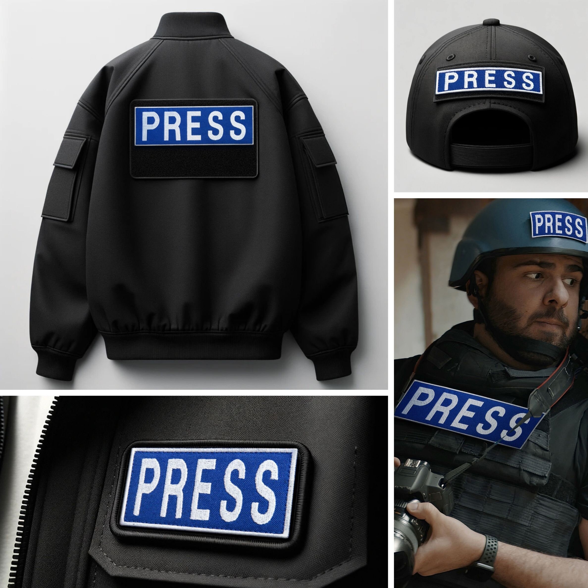 3-piece Set of Blue & White PRESS Patches Embroidered Velcro Hook ...