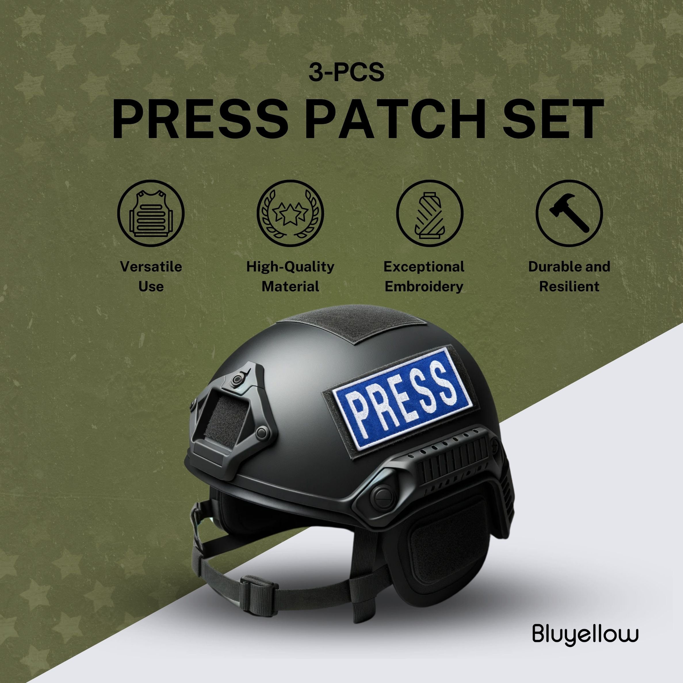 3-piece Set of Blue & White PRESS Patches Embroidered Velcro Hook ...