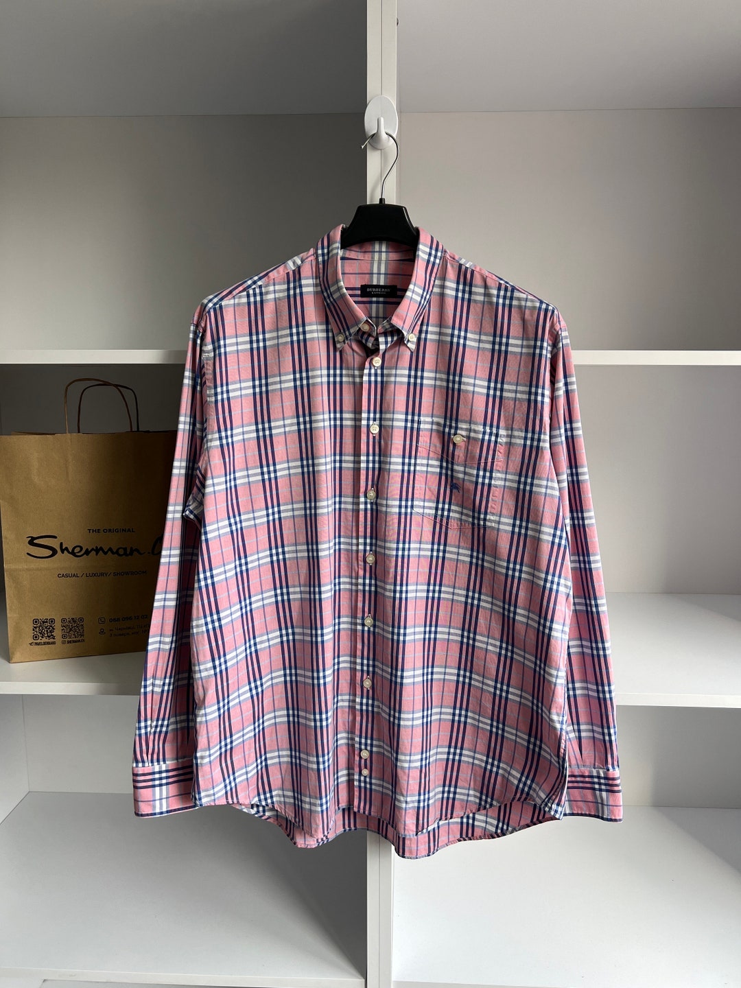Vintage Burberry Check Plaid Casual Button-down Shirt Pink Checked - Etsy