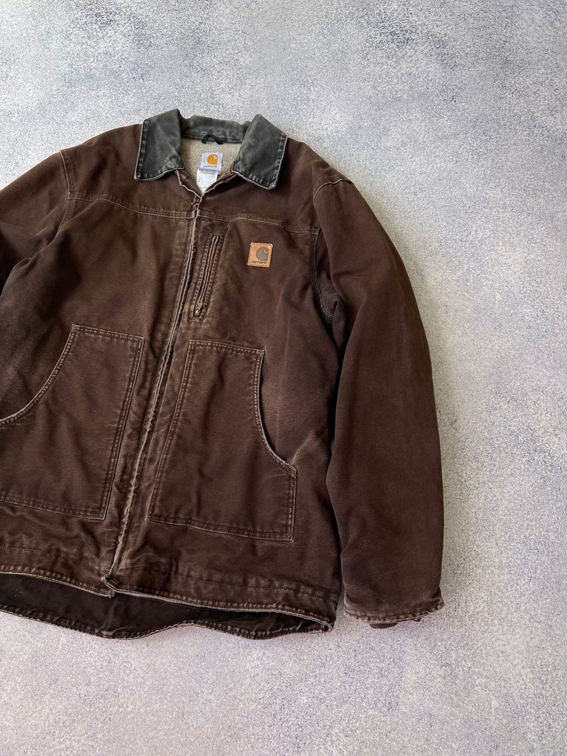 Vintage 1990s Sherpa Lined Brown Carhartt Ridge Detroit Coat - Etsy