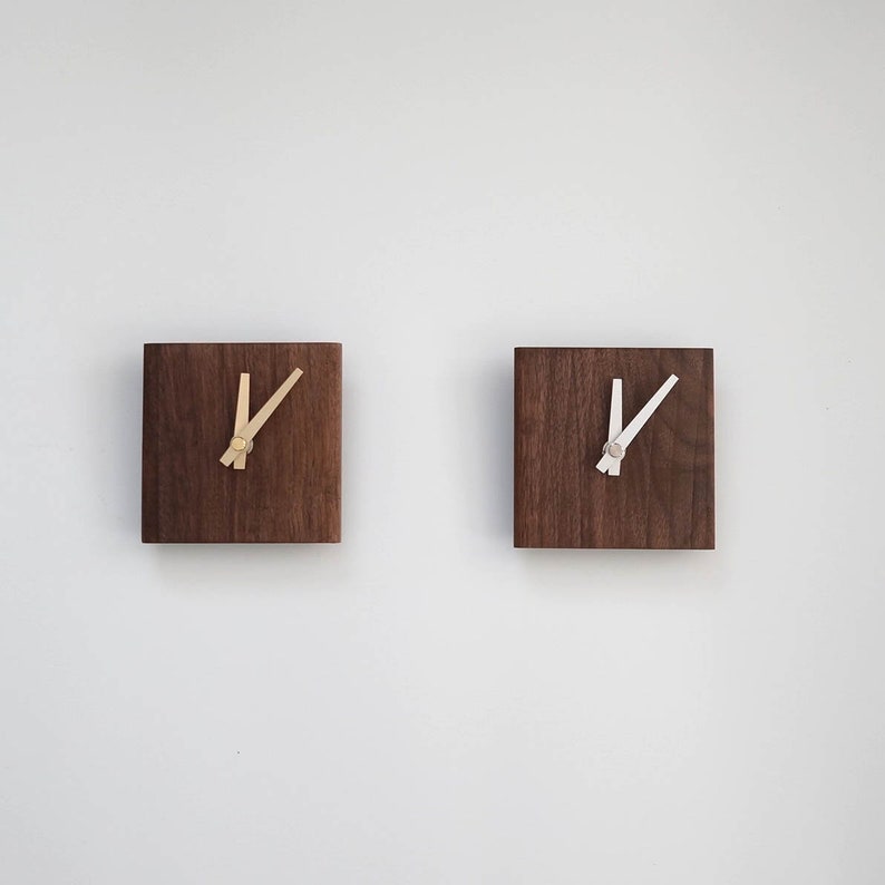 Framemoto Mid Century Wall Clock Square Solid Walnut Wood With Copper ...