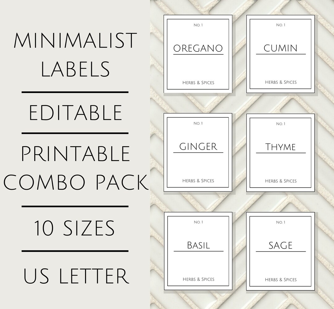 Editable Label Bundle, 10 Label Sizes, US Letter, Minimalist Labels ...