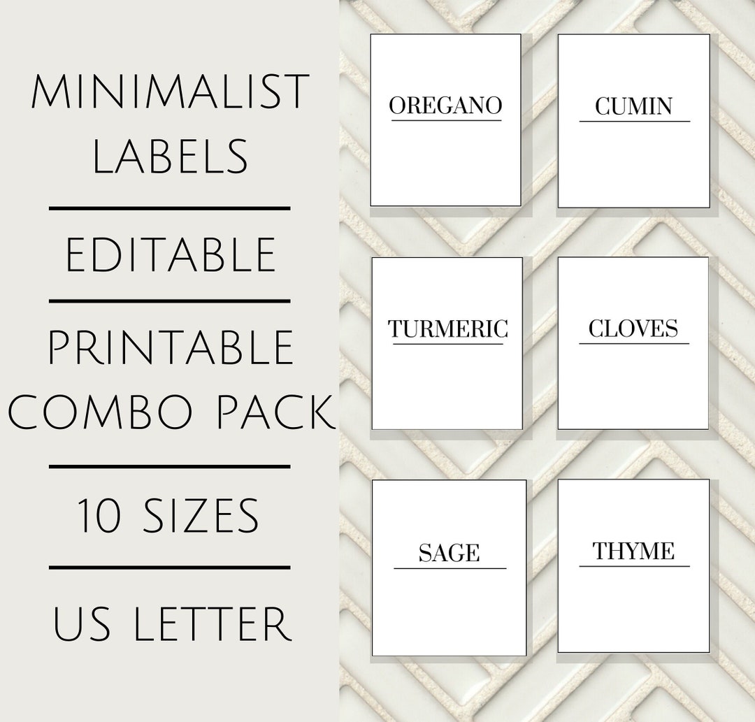 Editable Label Bundle, 10 Label Sizes, US Letter, Minimalist Labels ...