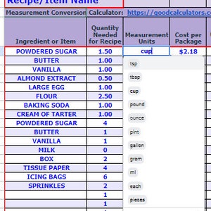 Super Easy Recipe Cost Calculator - Dollars - Etsy