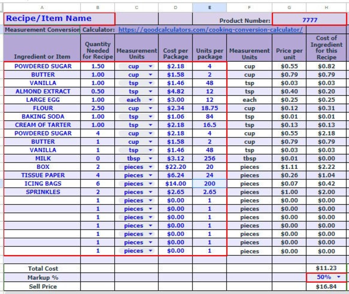 Super Easy Recipe Cost Calculator - Dollars - Etsy