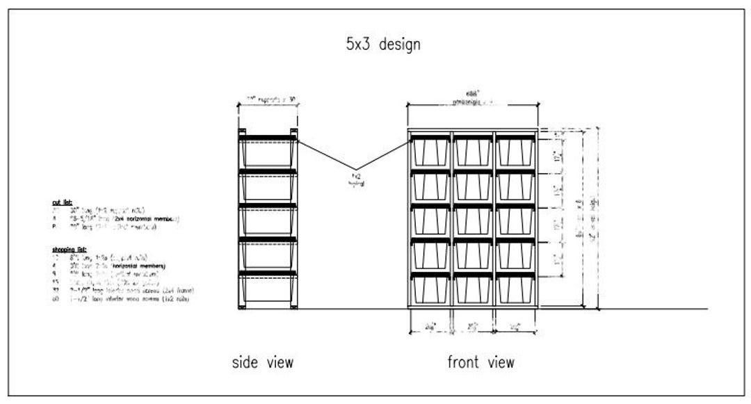 Storage Container Rack 5x3 - Drawing and Shopping List - Etsy