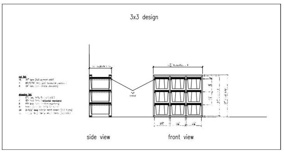 Storage Container Rack 3x3 - Drawing and Shopping List - Etsy