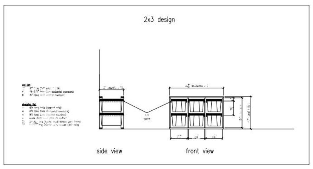 Storage Container Rack 2x3 - Drawing and Shopping List - Etsy