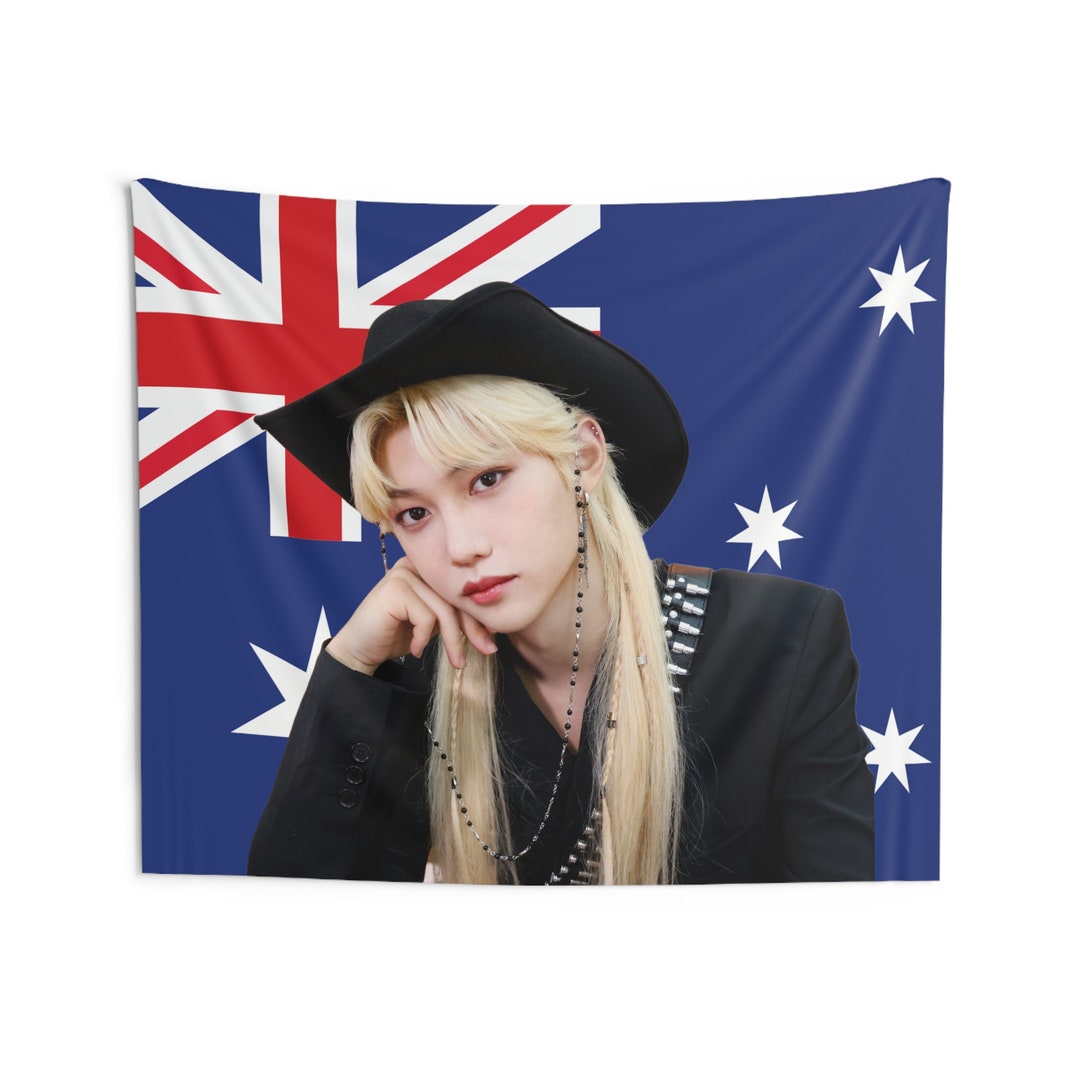 Stray Kids Felix Australia Flag Tapestry, Kpop Funny Room Merch, Gift ...