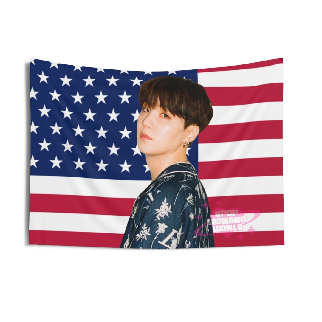 BTS Suga America Flag Tapestry, Gift for BTS Army Fan, Bts Room Decor ...