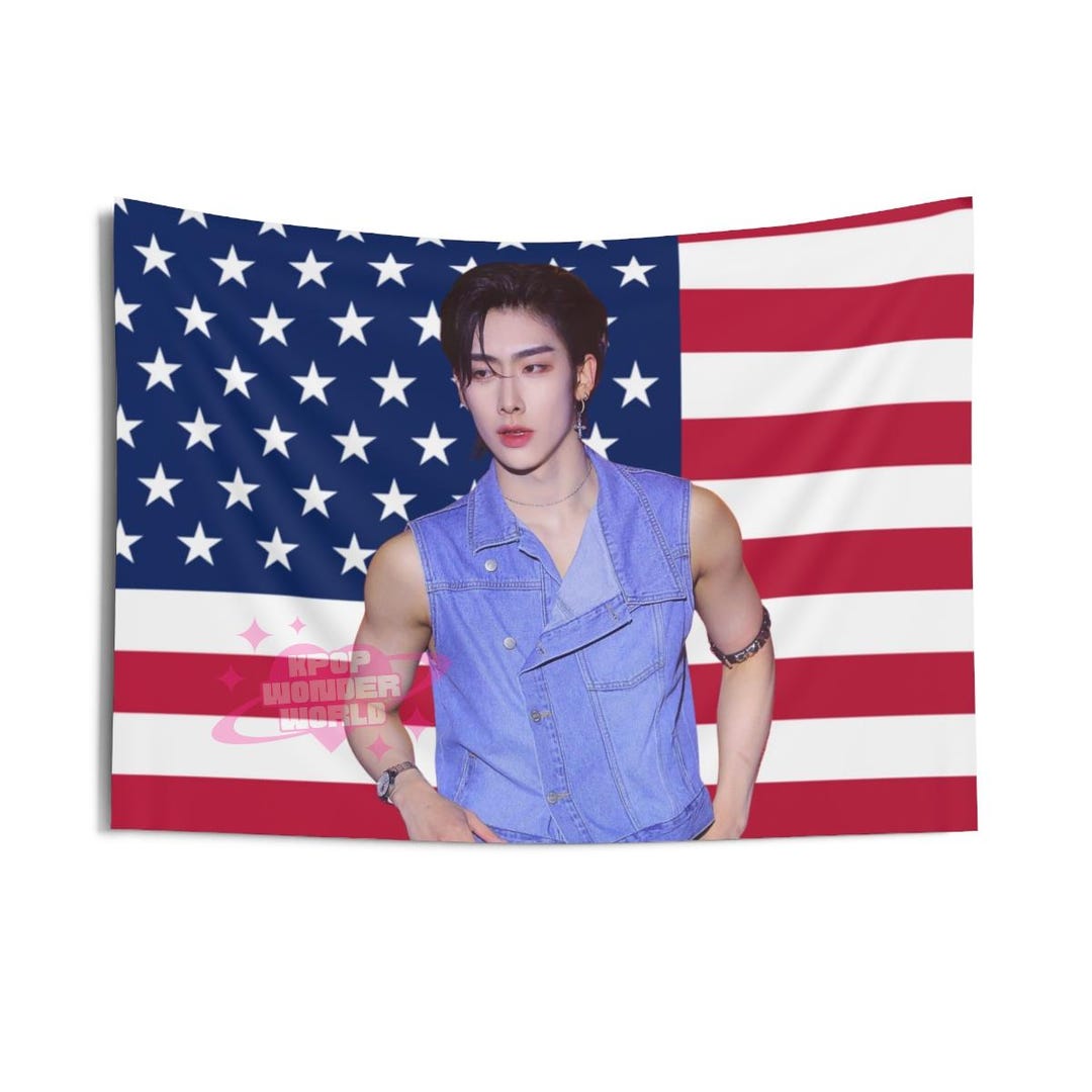 Kpop Zerobaseone Ricky American Flag Tapestry, Kpop Wall Art, Kpop Home ...