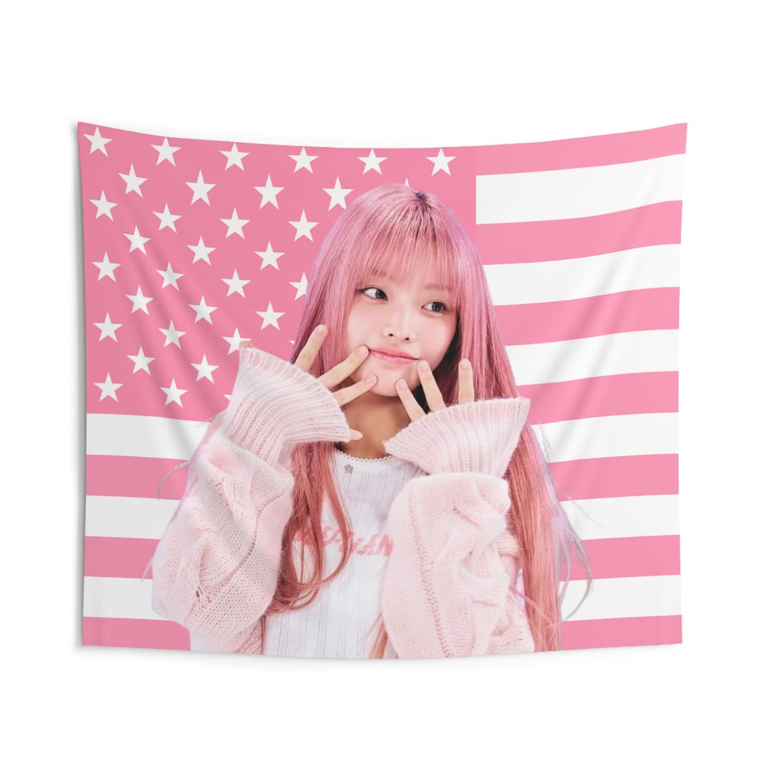 Kpop Illit Iroha Pink America Flag Tapestry, Concert Flag, Indoor Wall ...