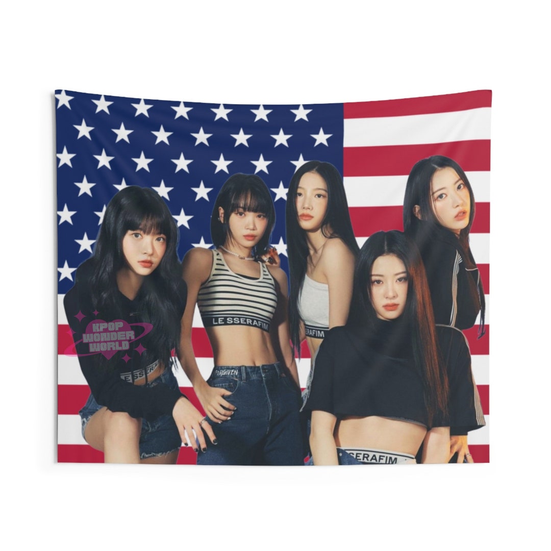 Le Sserafim America Flag Tapestry, Kpop Funny Room Merch, Gift for Le Sserafim FEARNOT Kpop Fan ...