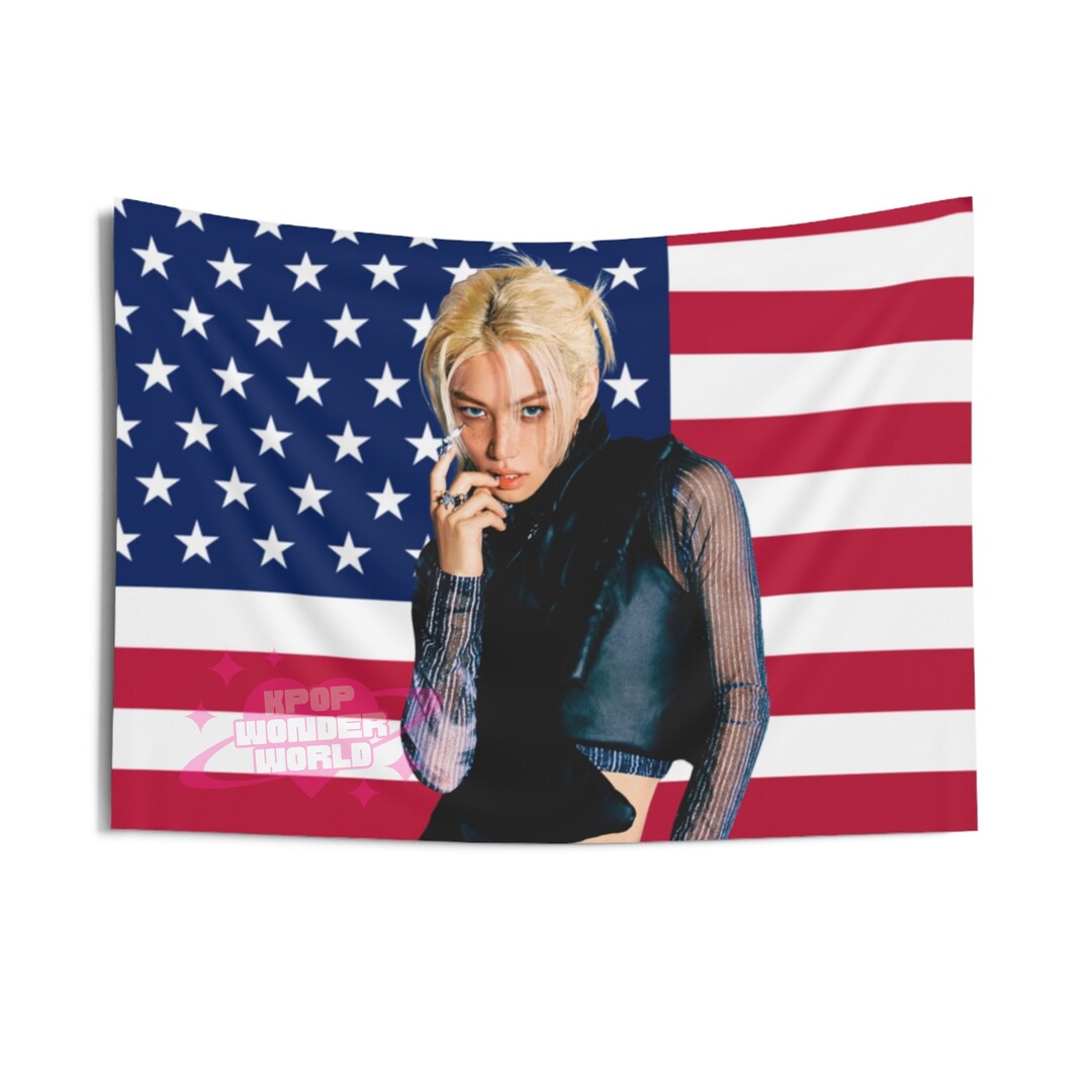 Stray Kids Felix America Flag Tapestry, Kpop Room Decor, Gift for Stray ...