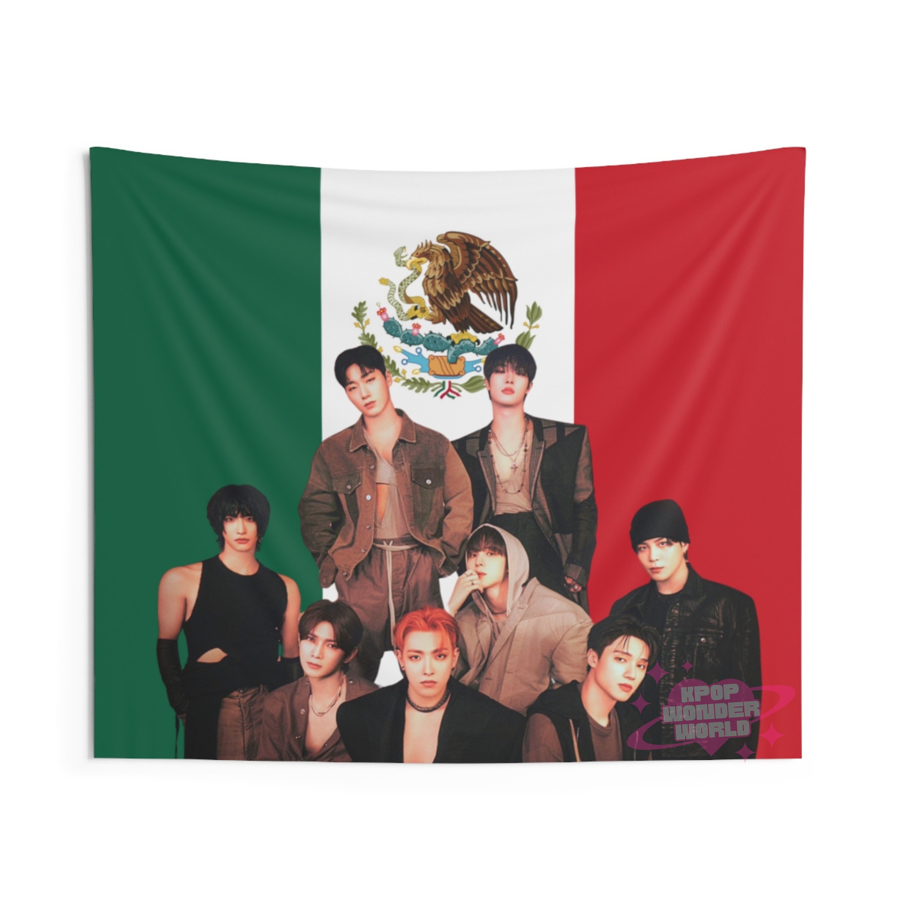 Ateez Mexico Flag Tapestry, Kpop Room Decor, Gift for Ateez Atiny Fan ...